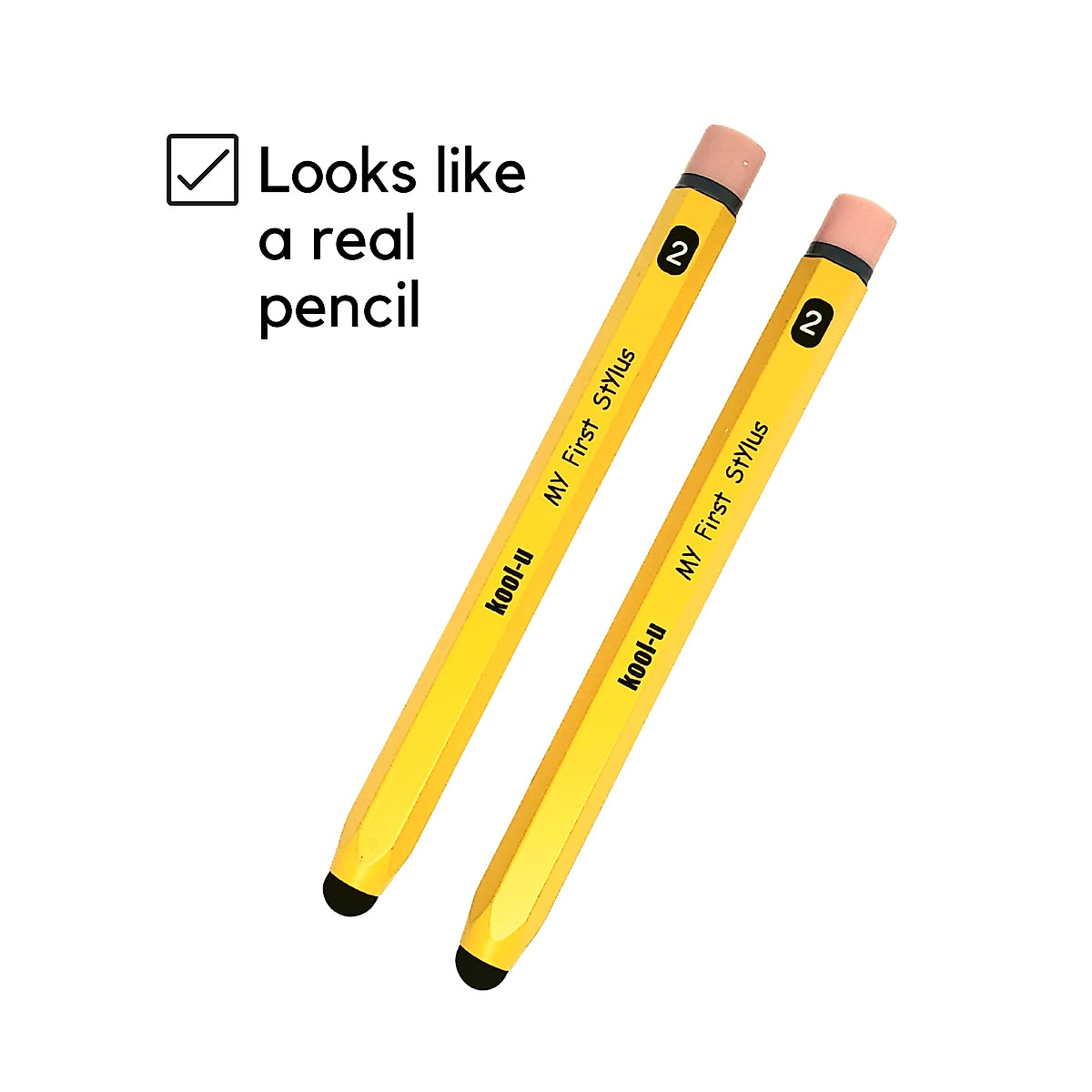 KOOL-U Stylus Pens for Kids, Hexagon Shaped Like a Real Pencil, Compatible with All Touch Screen Devices - Apple IPAD, iPhone, Samsung Galaxy Tab, Amazon Fire - 2 Pack