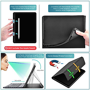 DETUOSI for iPad Air 2 Keyboard Case, for iPad 9.7" 2017/2018 Keyboard Case with Apple Pencil Holder, Detachable Wireless 7-Colors Backlit Keyboard + PU Leather Cover for iPad Pro 9.7", for iPad Air 1