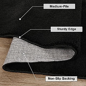 LIVEBOX Fluffy Shaggy Area Rug for Living Room,4x6 Feet Black Shag Washable Rug for Bedroom, Non Shedding and Non Slip Nursery Rug for Kids Baby,Faux Wool Rug Carpet for Teen's Room