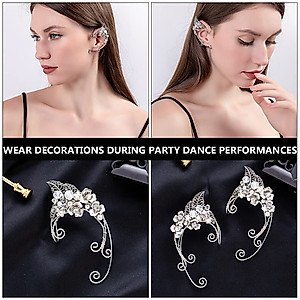 Generic Elf Ear Cuffs Handmade Clip on Earrings Pearl Crystal Wing Tassel Filigree Elven Earrings Wedding Holiday Jewelry Gift, 8x3.5cm, M9111009SU