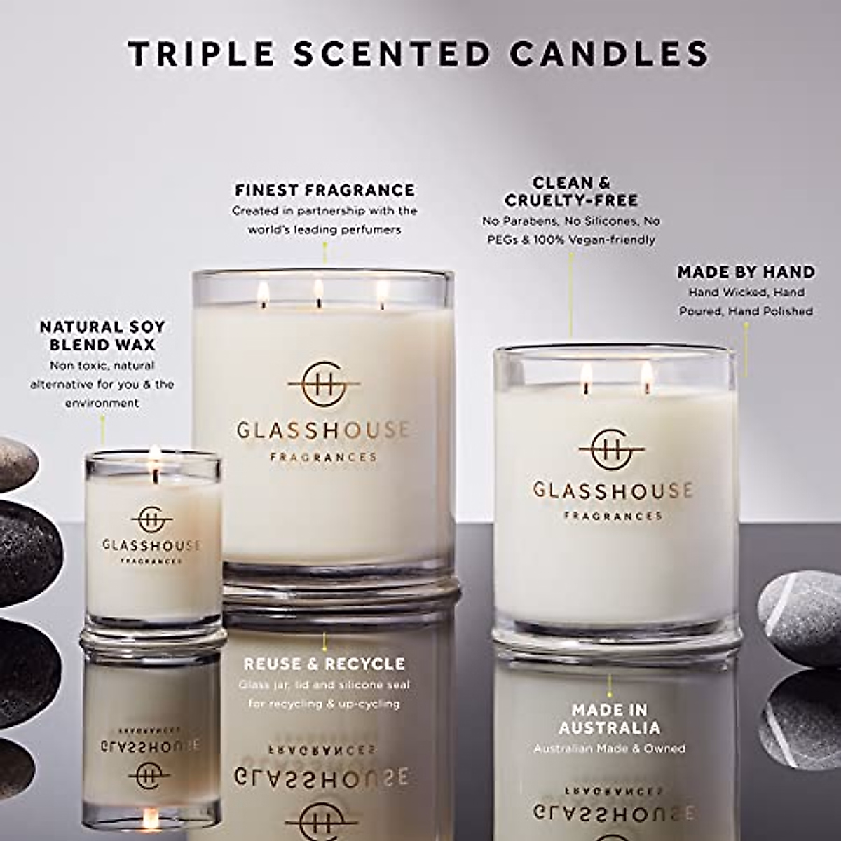 Glasshouse Fragrances After Hours Candle, Triple Scented Natural Soy Wax Blend, 2 Wicks & Glass Jar, 65 Hour Burn Time, Rum & Vanilla, 13.4 Oz (380g)