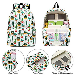 Yusudan Cactus Girls School Backpack, 3 in 1 Set Kids Teens School Bag Bookbag with Lunch Bag Pencil Case
