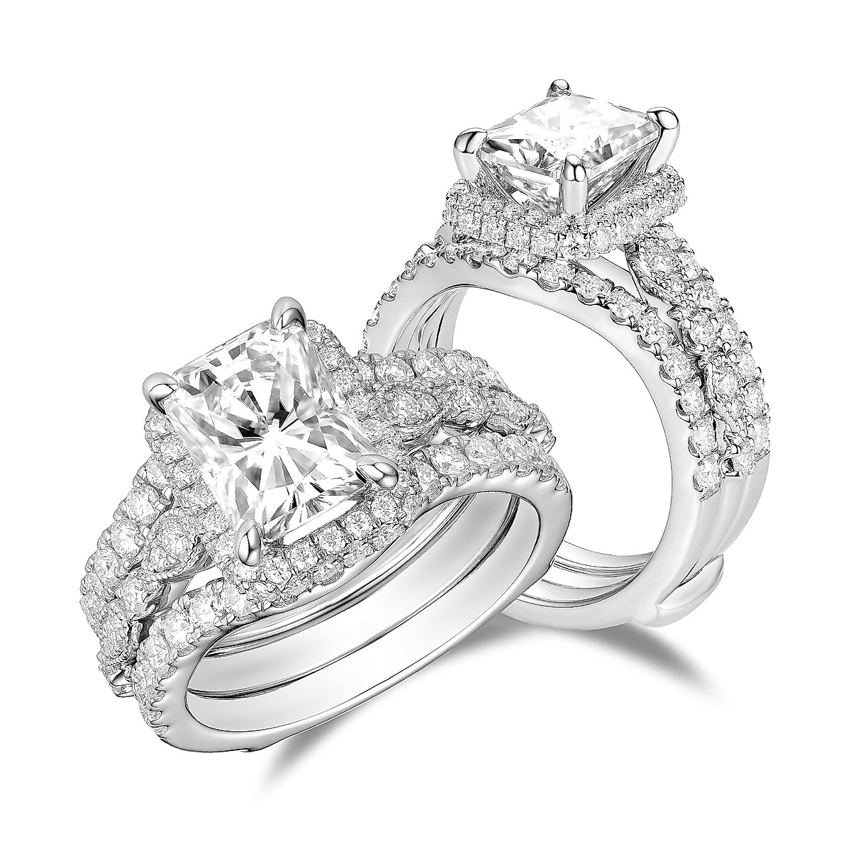 DovEggs Moissanite Enhancer Wedding Rings,Half Eternity Band, 0.85CTW G-H-I 2.2mm Width Moissanite Lab Created Diamond Half Eternity Wedding Band Sterling Silver for Women (Wedding Band Only 6.5)