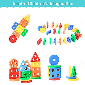 LotFancy Montessori Toys for 1 2 3 Year Old, Wooden Sorting & Stacking Toys, Educational Shape Sorter for Baby Toddlers Preschool Kids