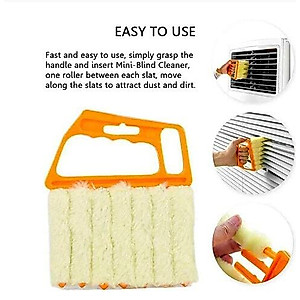 Blue Handheld Mini Blinds Cleaner Shutters, Curtain Brush Dust Remover Orange with 7 Removable Microfiber Sleeves, Air Conditioning Home Gadgets, Car Vents, Fan Shutters (Blue, with 7 Blades)