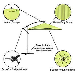 Pure Garden Offset Patio Umbrella – 10 Ft Cantilever Hanging Outdoor Shade - Easy Crank and Base for Table, Deck, Porch, or Poolside (Lime Green)