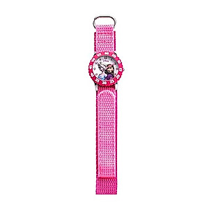 Disney Frozen Analog Watch, Time Teacher for Kids and Toddlers, Pink Bezel & Nylon Strap Watch