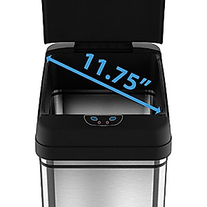 iTouchless Locking Lid 13 Gallon Sensor Kitchen Trash Can with AbsorbX Odor Filter & Wheels, Stainless Steel Mess-Free Garbage Bin, Powered by Batteries (not Included) or AC Adapter (Sold Separately)