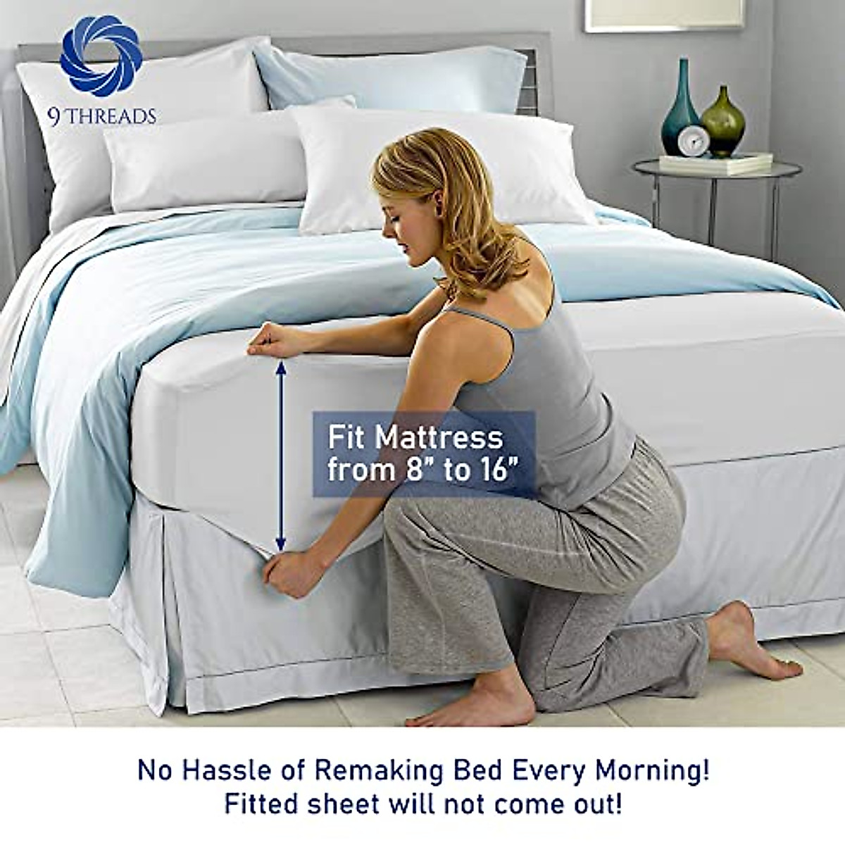 9Threads 400 Thread Count 100% Cotton Sateen Bed Sheets Deep Pocket, Cotton Bedsheets Crisp Cool and Strong Bed Linen (White, Queen)