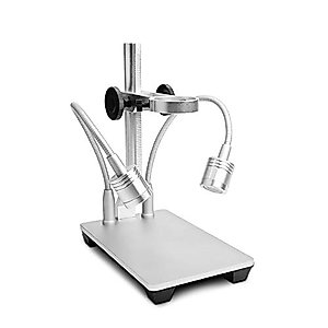 Jiusion Updated with 2 Lamps Aluminum Alloy Universal Adjustable Professional Base Stand Holder Desktop Support Bracket for Max 1.4" in Diameter USB Digital Microscope Endoscope Magnifier Loupe Camera