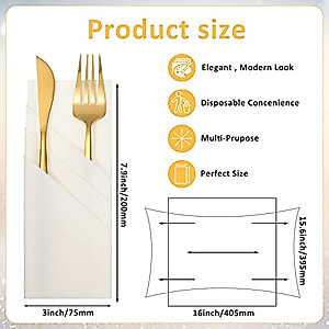 Cindeer Paper Linen Dinner Napkin Disposable Air Laid Napkin Pre Folded Guest Hand Towel with Built in Flatware Pocket for Silverware Wedding(150 Pcs)