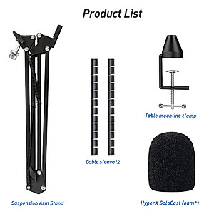 SoloCast Boom arm for HyperX, Microphone Stand for HyperX SoloCast – Mic arm Upgrade C Desk Clamp, 2 Cable Ties, Mic Cover Compatible with HyperX SoloCast by SUNMON