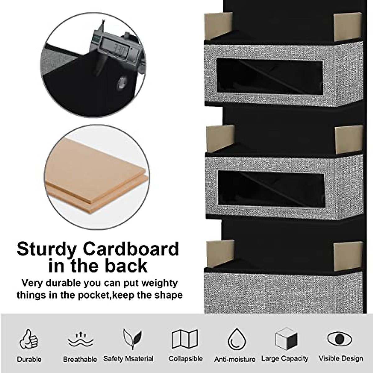 JAYSDAYLY Over the Door Hanging Organizer Storage with 5 Large Pockets,Wall Mount Pantry Organizers with Clear Windows and 2 Metal Hooks for Toilet,Bathroom,Closet,Nursery,Diapers