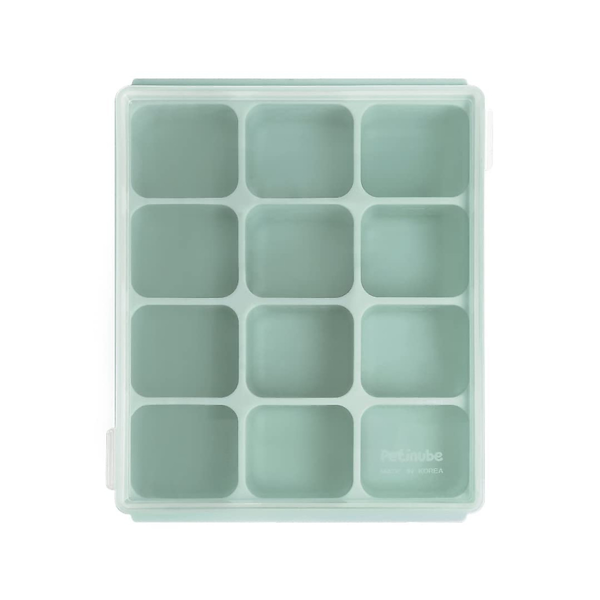 PETINUBE Silicone Freezer Tray, Baby Food Storage Cubes with Clip-On Lid, Freeze Baby Food, Soups, Purees, Ice, Easy and Safe Design, Made in Korea (12, Ocean Blue)
