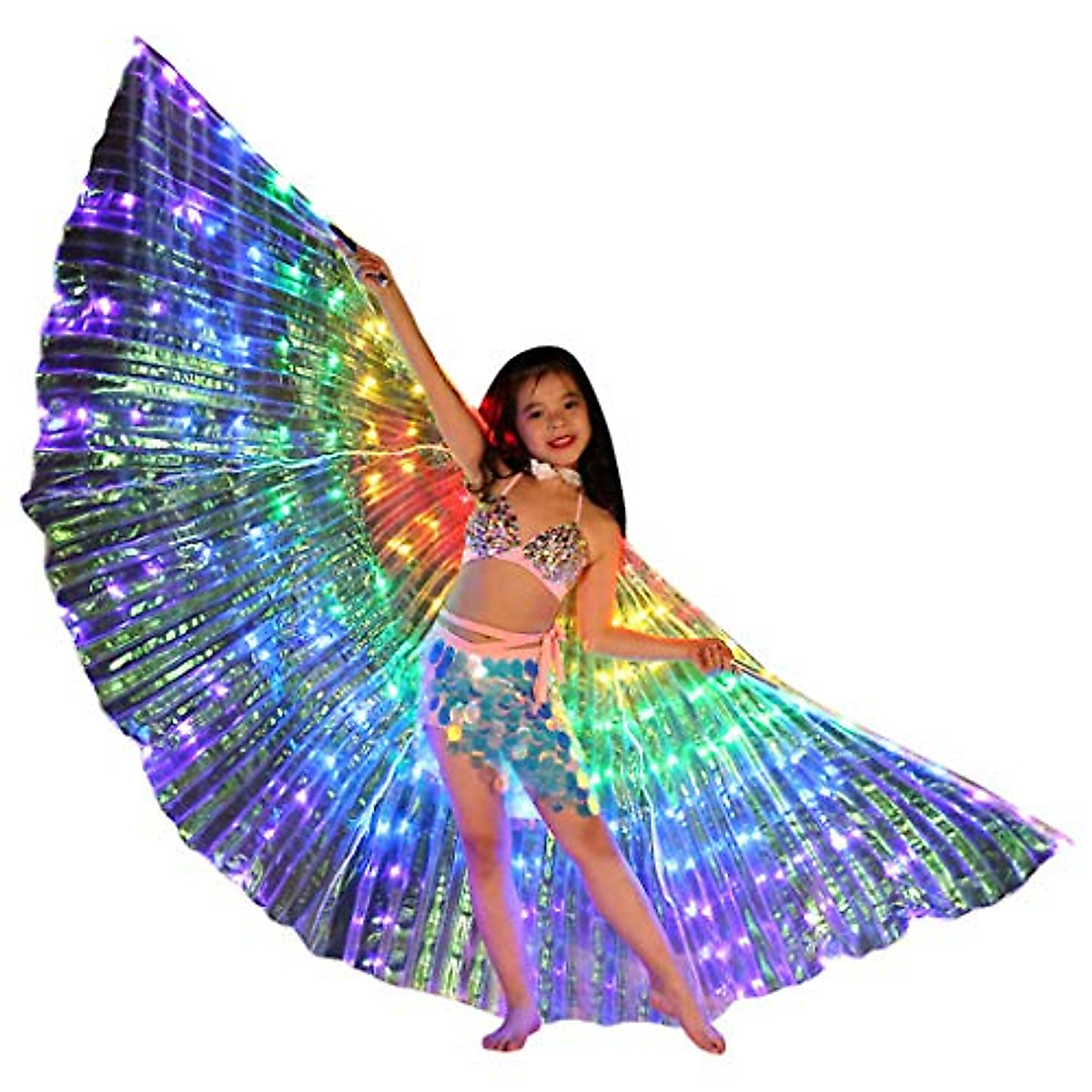 Cegduyi Children Belly Dance LED Angel Wings Colorful Butterfly Wings with Telescopic Flexible Sticks