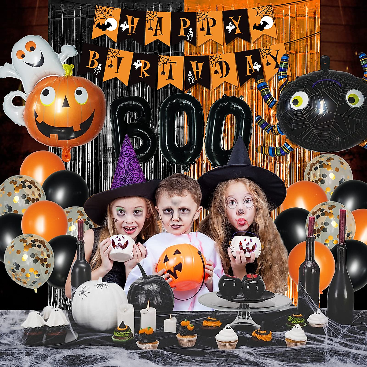 Halloween Birthday Party Decorations Halloween Birthday Banner Halloween Theme Happy Birthday Halloween Decorations Black and Orange Happy Birthday Halloween Banner