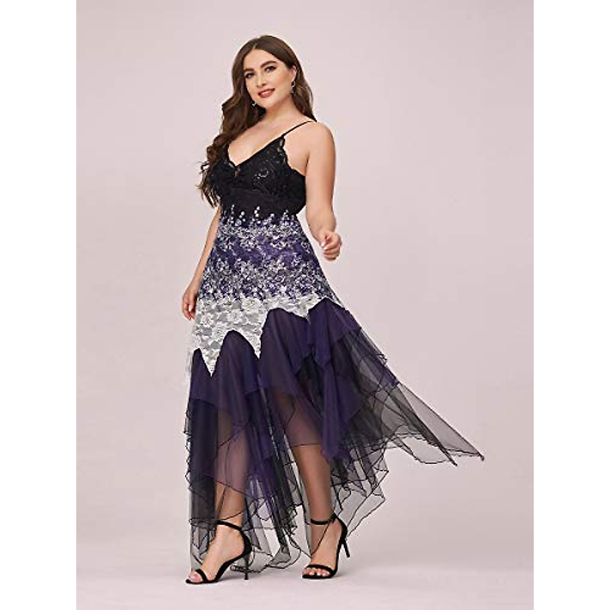 Ever-Pretty Women's Tea Length Lace A-line Dress for Weddings Plus Size Midi Cocktail Dress Purple US20