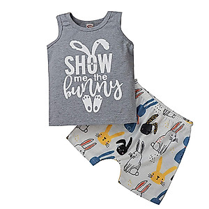 Toddler Baby Boy Girl Easter Shirt Top ＋Bunny Pants Unisex Summer Clothes Outfit Sets 2Pcs