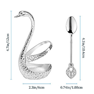 Laelr Coffee Spoon Set with Swan Base Holder, 6Pcs Dessert Spoons with Organizer, Dessert Flatware Set, Small Delicate Spoons(4.1'') for Coffee, Dessert, Ice Cream, Gold