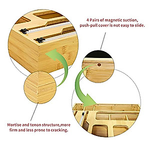 Klokliv Bamboo Ziplock Bag Storage Organizer with Sliding Lid,Foil and Plastic Wrap Organizer, Bamboo Aluminum Foil Dispenser With Cutter, 6 In 1 Sandwich Bag Organizer