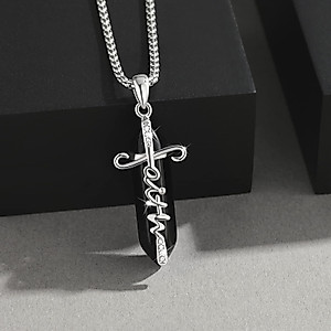 TRISHULA Faith Necklace, 925 Sterling Silver Healing Crystal Faith Necklace for Women Hexagonal Crystal Cross Faith Pendant Christian Religious Jewelry Gifts for Birthday