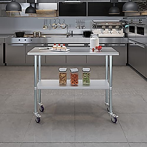 18" X 48" AmGood Stainless Steel Work Table with Wheels | Metal Mobile Table | Food Prep
