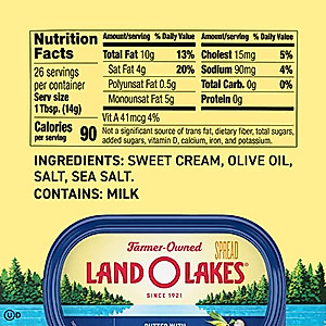 Land O Lakes Butter with Olive Oil & Sea Salt, Spreadable, 13 oz tub