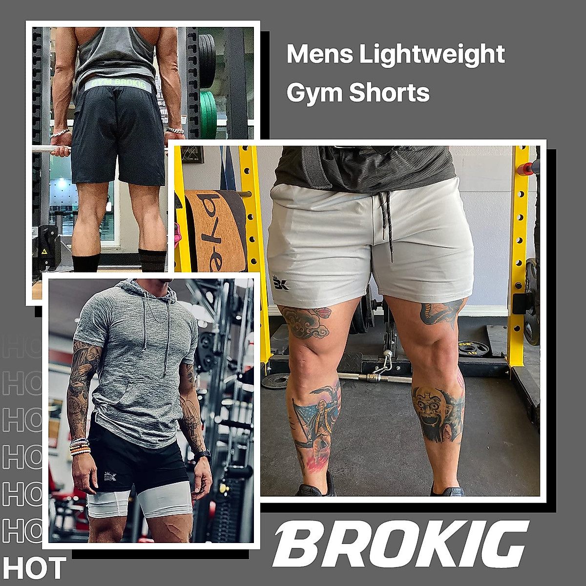 BROKIG Men's Lightweight Gym Shorts,Bodybuilding Quick Dry Running Athletic Workout Shorts for Men with Pockets(Dark Grey, Large)