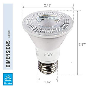 KOR (Pack of 6) LED PAR20 Light Bulbs, 8W (Replaces 50W 50PAR20), 3000K Soft White, E26 Base, Dimmable, Waterproof Indoor/Outdoor Use, UL & Energy Star