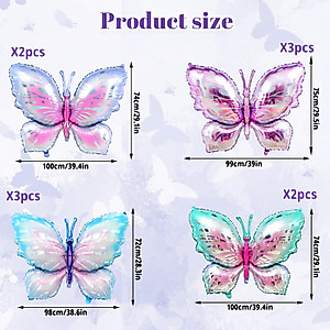 10 PCS Butterfly Balloons, Gradient Giant Butterfly Foil Mylar Balloon Butterfly Birthday Decorations for Butterfly Theme Birthday Party Wedding Supplies (Pink Purple, Green,Blue)