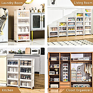 4 Tier Stackable Storage Bins, 23QT Storage Containers, Clear Plastic Storage Bins with Magnetic Doors, Large Collapsible storage box, Multifunctional Stackable Storage Drawers for Home, Office