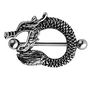 FIFTH CUE 14G Dragon Nipple Ring 316L Surgical Implant Grade Steel Barbell (SOLD AS PAIR)