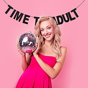 Adulting Decorations Glitter 18th Birthday Banner, Officially Adulting 18th Birthday Decorations Hanging Backdrop, Time to Adult, Happy 18th Birthday Banner Favors and Supplies for Girls Boys (Black)