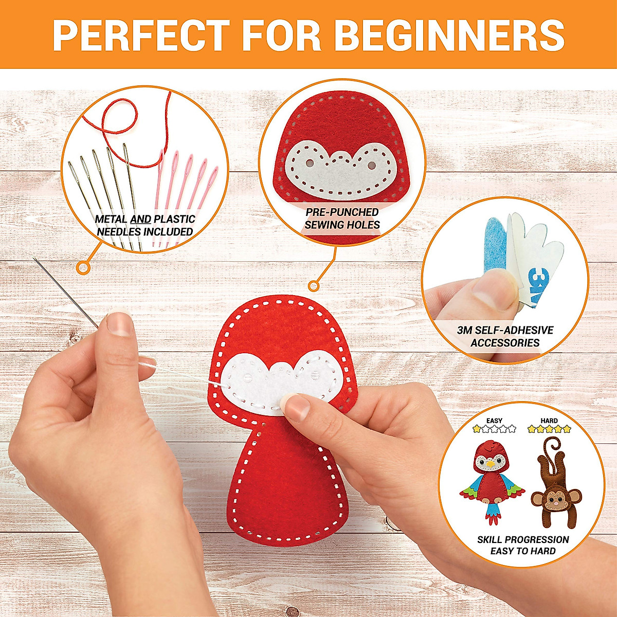 Craftorama Sewing Kit for Kids, Fun and Educational Animal Craft Set for Boys and Girls Age 7-12, Sew Your Own Felt Animals Craft Kit for Beginners, 165 Piece Set