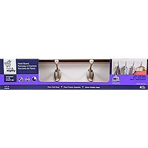 HIGH & MIGHTY 515703 Coat Rack 4 Hook Rail, Easy Tool-Free Dry Wall Installation, Holds up to 30lbs, 18", White & Silver