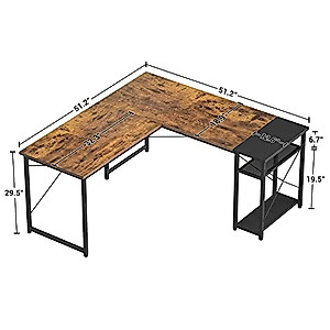 Foxemart L-Shaped Computer Desk, Industrial Corner Desk Writing Study Table with Storage Shelves, Space-Saving, Large Gaming Desk 2 Person Table for Home Office Workstation, Rustic Brown/Black