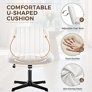 Shahoo Criss Cross Legged Chair, Armless Swivel Wide Padded Height Adjustable Fabric Home Office, Beige