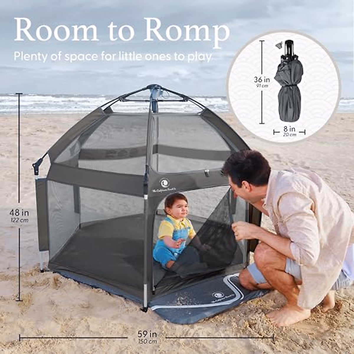 POP 'N GO PLAYPEN - Indoor & Outdoor Baby Playpen for Babies and Toddlers - Baby Beach Tent, Foldable, Portable W/Canopy, Travel Bag, & Mosquito Net - Pop Up Pack and Play Tent (Anchor Grey)