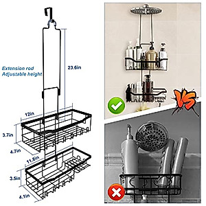 Joqixon Shower Caddy, UPGRADED Extended Length Shower Caddy Over Shower Head No Blocking to Shower Head, Rustproof Shower Organizer with Hooks Shampoo Soap Holder, Bathroom Large Hanging Shower Caddy
