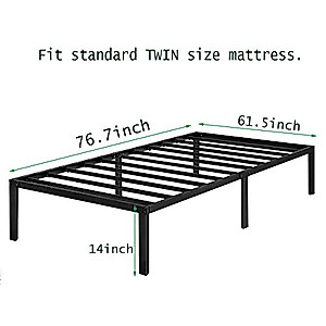 HAAGEEP Black Twin Metal Bed Frame No Boxspring Needed 14 Inch Beds Frames with Storage for Kids Girls Boys, at