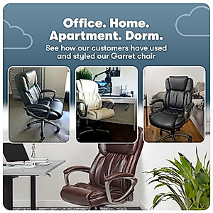 Serta Garret Executive Office, Adjustable Ergonomic Computer Chair with Layered Body Pillows, Waterfall Seat Edge, Bonded Leather, High-Back, Ivory White