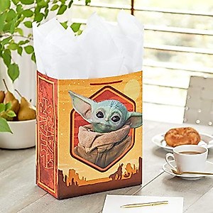Hallmark 13" Large Star Wars Gift Bag with Tissue Paper (Baby Yoda, The Child, The Mandalorian) for Christmas, Holidays, Birthdays, Baby Showers, Halloween, May the Fourth