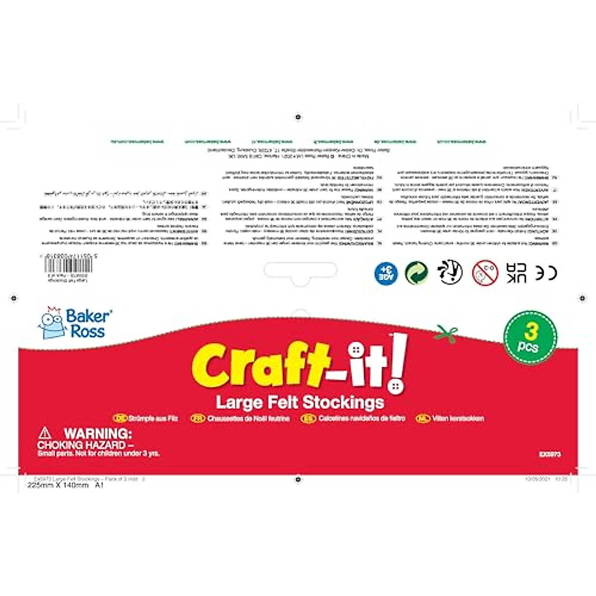 Baker Ross - EX5973 Large Felt Christmas Stockings ⁠— Creative Arts and Crafts for Kids to Decorate, Embellish and Personalise (Pack of 3)