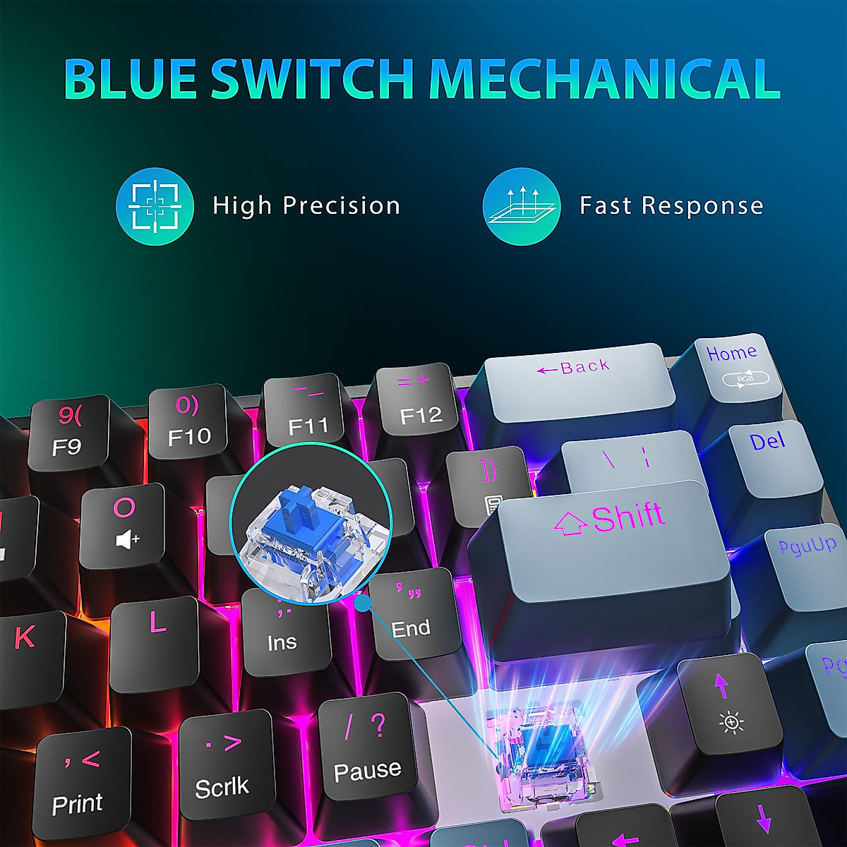 60% Percent Mechanical Gaming Keyboard, RGB Backlit 68 Keys Ultra-Compact Wired Keyboard with Detachable Type-C Cable, Full Anti-Ghost, Blue Switch Portable Mini Keyboard for Windows PC Mac Xbox Gamer