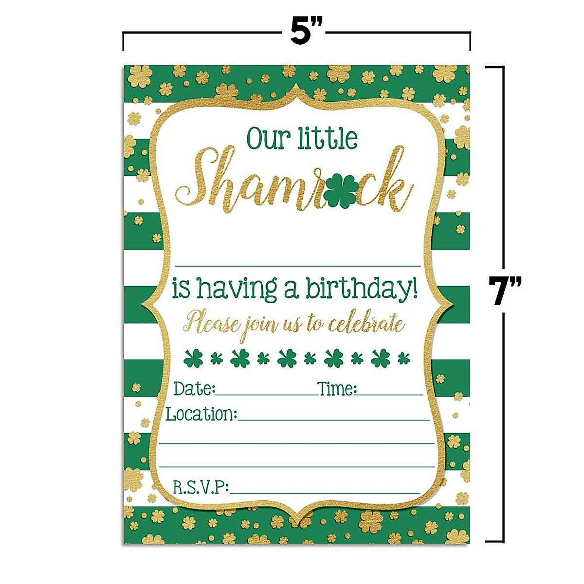 Our Little Shamrock St. Patrick’s Day Birthday Party Invitations, 20 5x7 Fill In Cards with Twenty White Envelopes by AmandaCreation