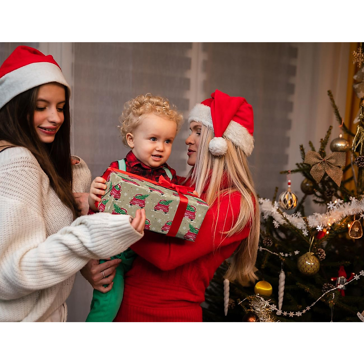 ZINTBIAL Vintage Christmas Wrapping Paper for Kids Adults - Xmas Wrapping Paper with Retro Santa, Red Truck, Woodland Animals, Country Scene Designs - 28 x 40 Inches, 6 Jumbo Sheets - Easy to Store