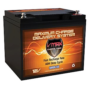 VMAX MR86-50 12V 50AH AGM Deep Cycle Battery (7.8"Lx6.6"Wx6.7"H) compatible with MotorGuide R3-45 Hand Control Transom Mount - 09MT- 45lbs Trolling Motor