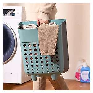 basket hamper Wall Mounted Laundry Hamper, 36L Collapsible Tall Laundry Hamper with Carry Handle, Space-Saving Wall Laundry Basket, Plastic Wall Laundry Basket for Clothes, Snacks, Toys, Sundries ( Co