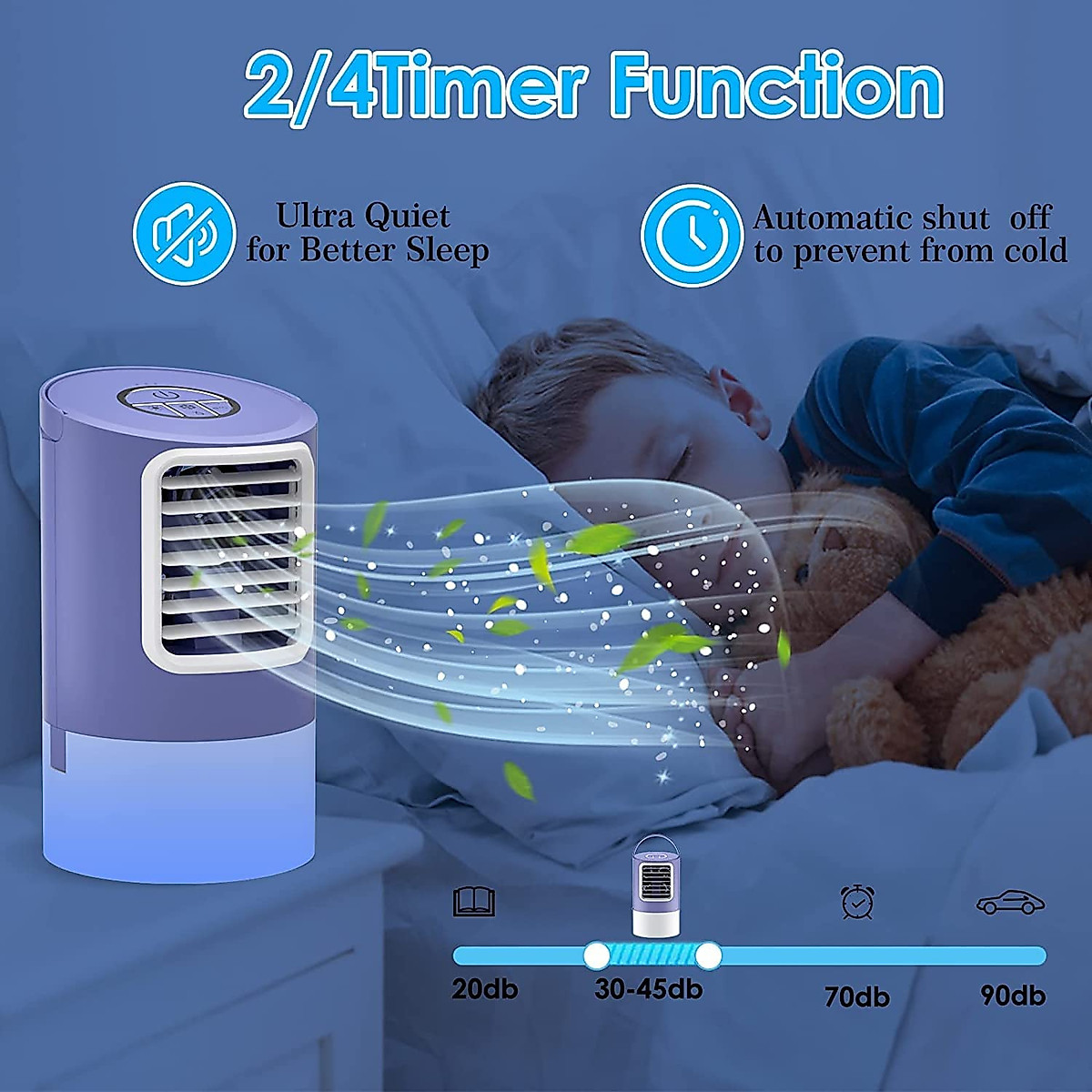Personal Air Cooler, Portable Air Conditioner Fan, Small Space Evaporative Air Cooler with Timing, 3 Speeds Quiet Humidifier Misting Fan, Desktop Cooling Fan for Room, Home, Office, Dorm