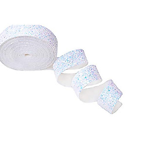Wento 5 Yards 1" (25mm) Sparking White Glitter Ribbons for Hair Bow Crafting，Glitter Strips Bow Decoration,Thick Glitter Ribbons for Wedding Bow Ties,Jewelry Crafts Supplies GR001